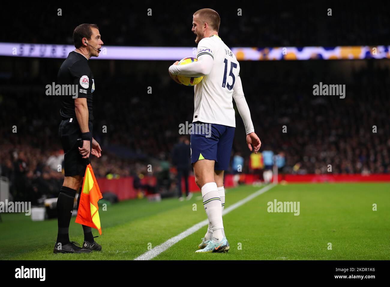 Eric Dier of Tottenham Hotspur remonstrates with Referees Assistant ...