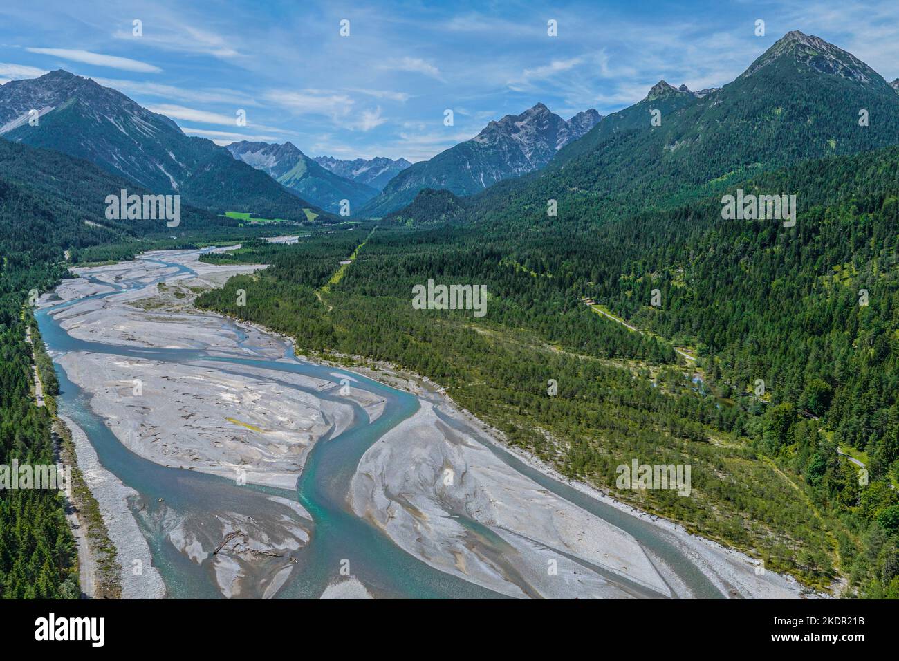 The impressive nature of the wild-romantic Lech riverbed near Forchach ...