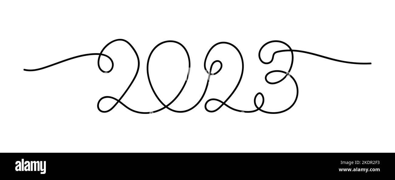 2023 continuous line hand drawn drawing. Vector New Year minimal ...