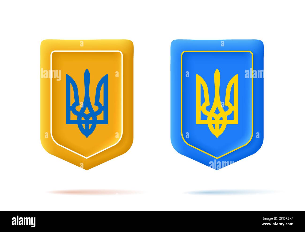 3d shield with trident in blue and yellow colors, Ukraine independance ...