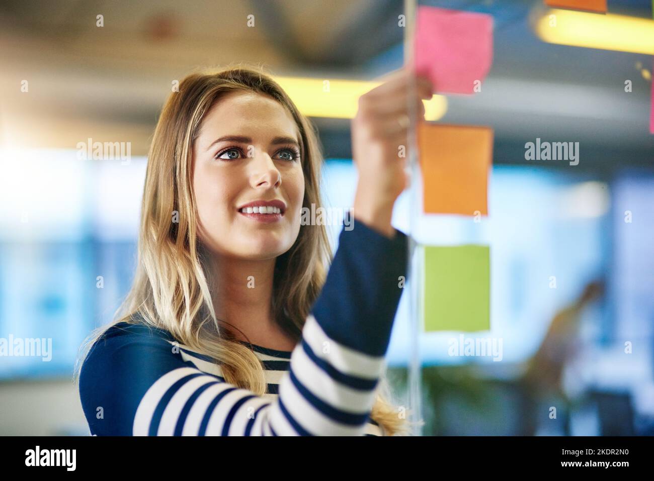 Mapping out the path to success. a young woman having a brainstorming ...