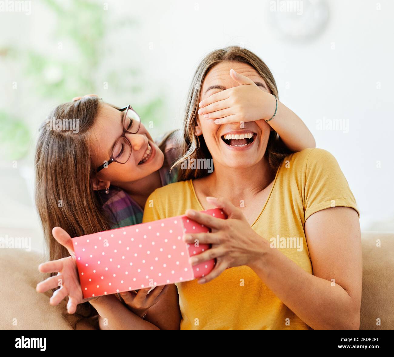 mother daughter child woman family gift girl present day birthday happy ...