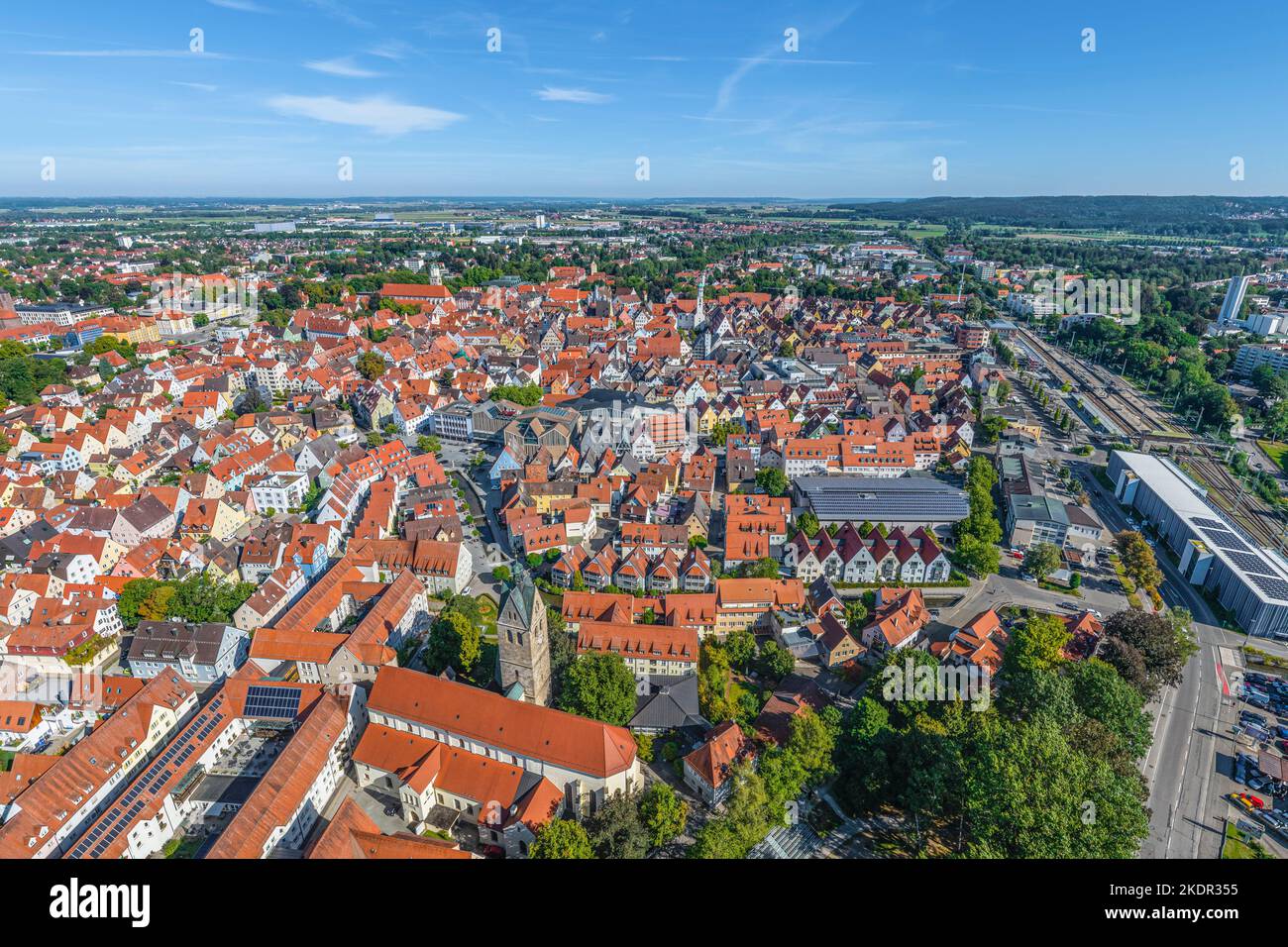 The beautiful old town of Memmingen and its surroundings from above ...
