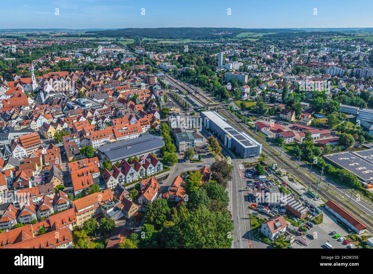 The beautiful old town of Memmingen and its surroundings from above ...