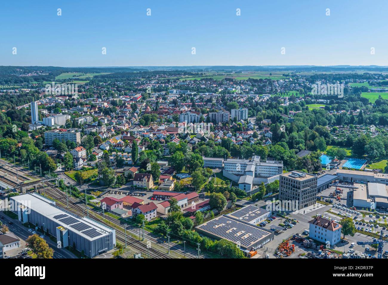 The beautiful old town of Memmingen and its surroundings from above ...