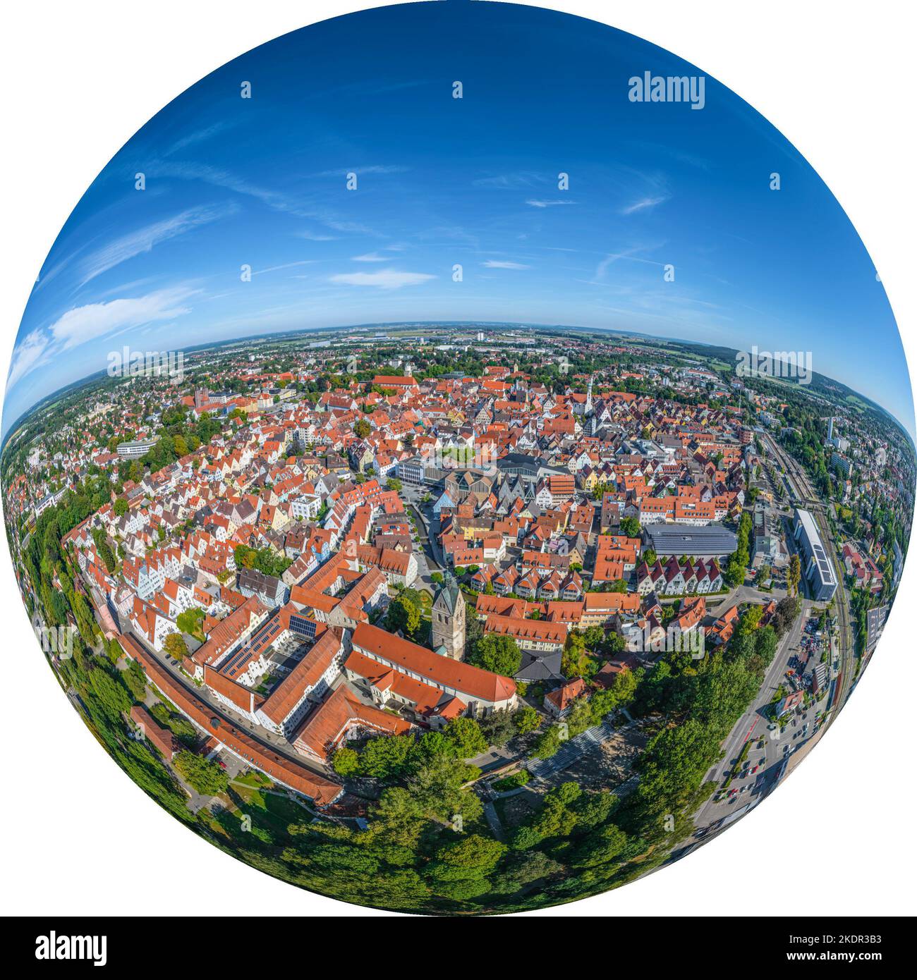 The beautiful old town of Memmingen and its surroundings from above ...