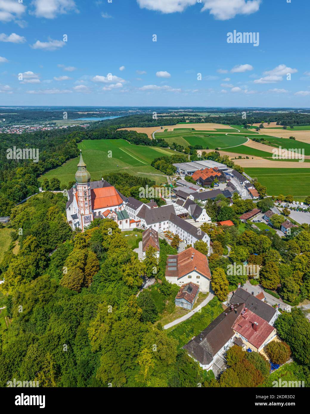 Aerial view to region around Andechs on Ammersee and his famous ...