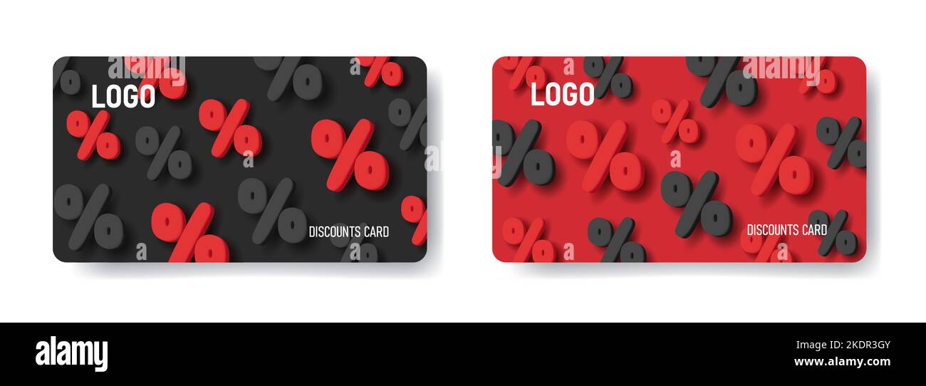 Loyalty card template with volume 3d percent signs in red and black ...