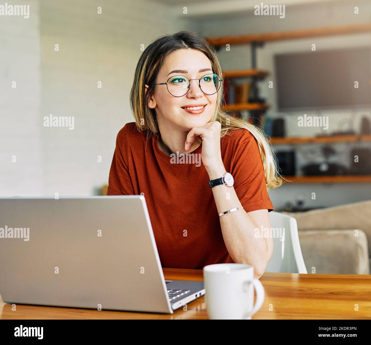 laptop computer girl woman home technology female internet young office ...