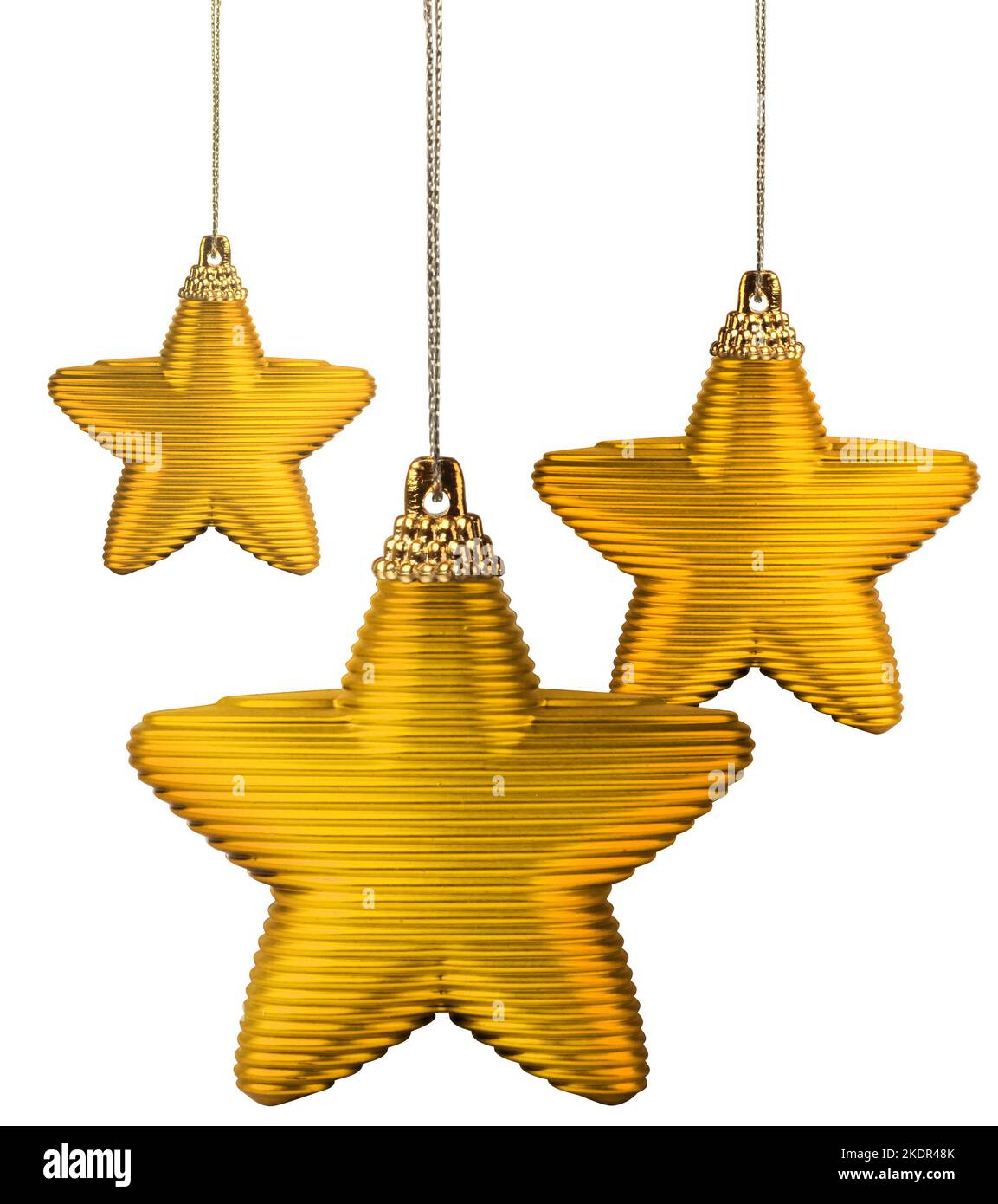 Modern Christmas decoration golden stars hanging on white background ...