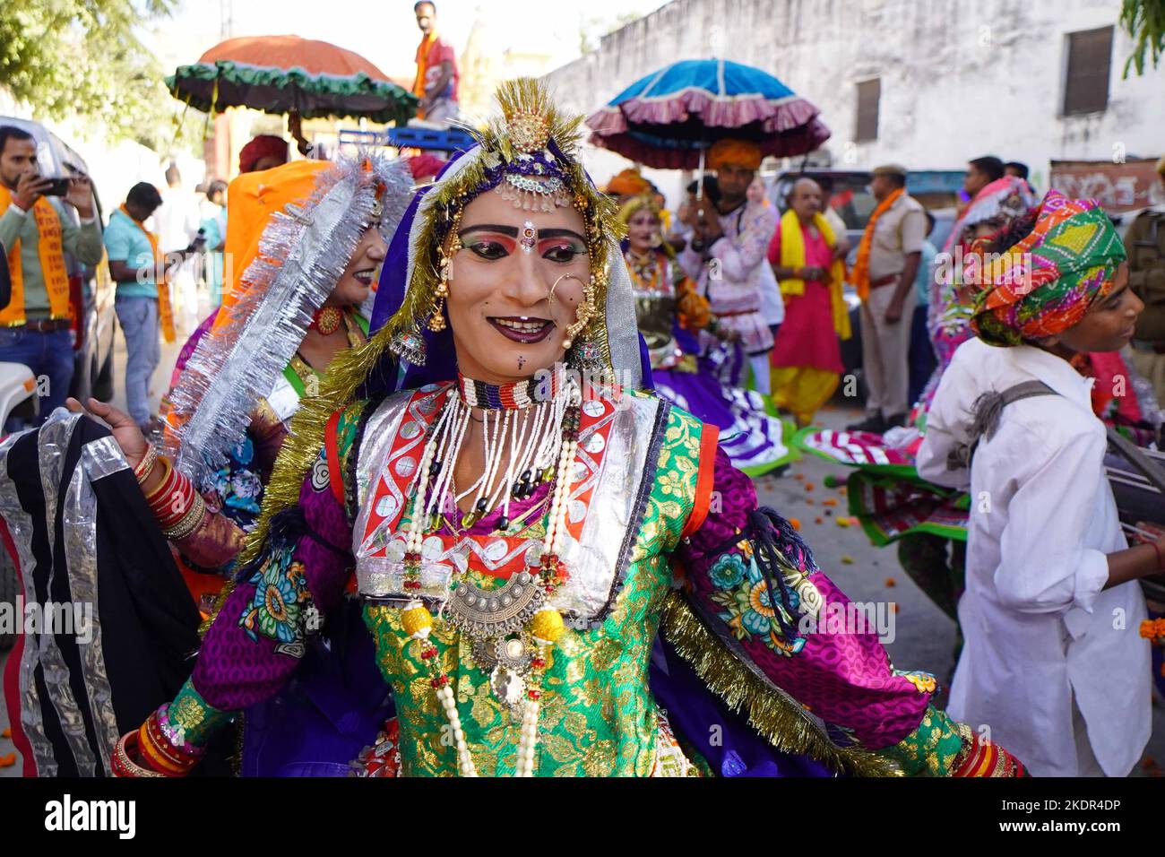 Artists take part in a spiritual walk During fair in Pushkar, Rajasthan ...