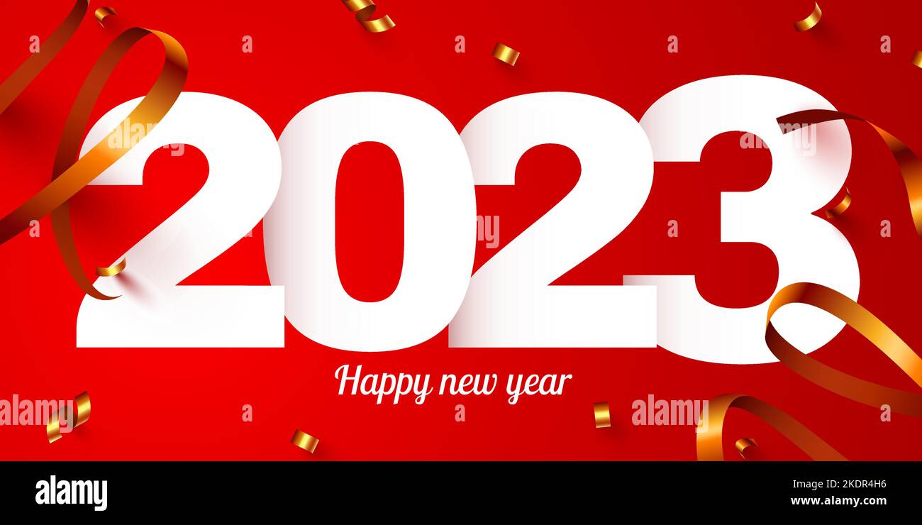 Happy New 2023 Year. Holiday numbers 2023 with confetti. Festive poster ...