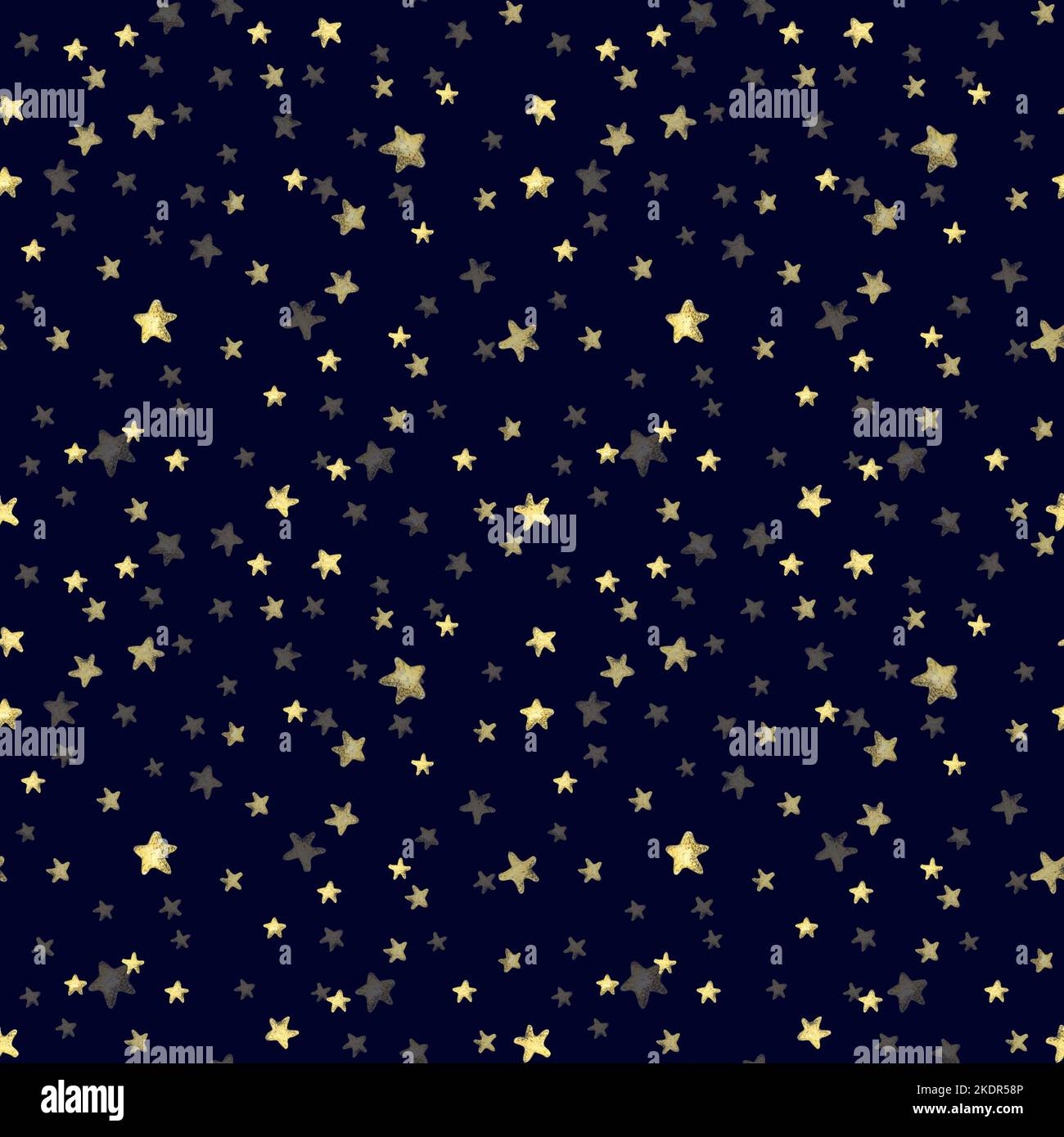 Yellow stars on the background of a dark blue sky, space. Watercolor ...