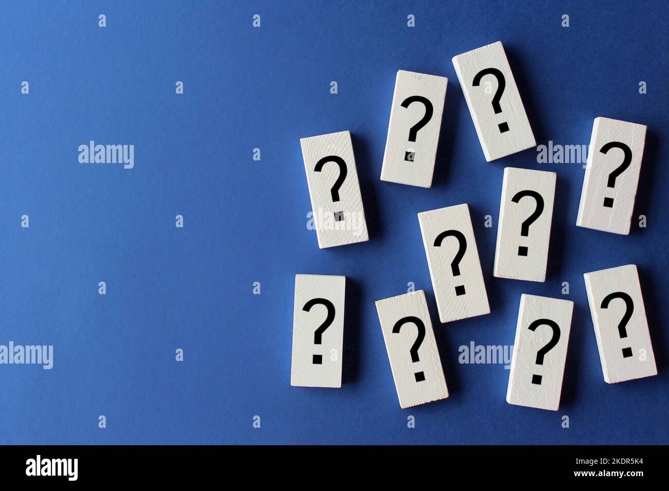 Scattered blocks with a question mark. Lots of unknown facts. Analytics ...