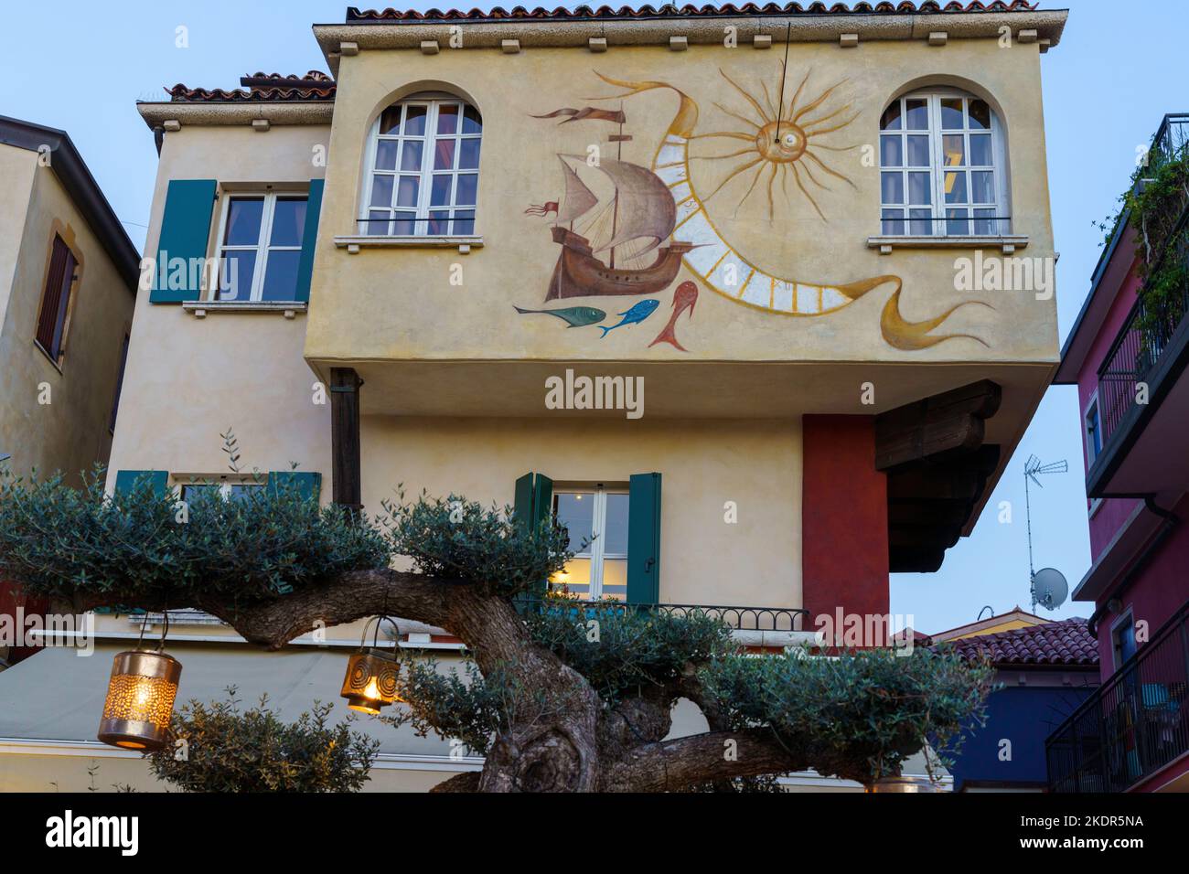 Typical colorful houses of Caorle, in Venice province, Veneto, Italy ...