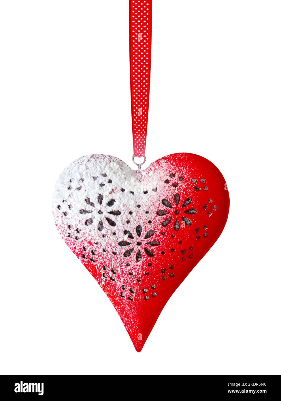 Red Christmas heart with snow isolated on white background Stock Photo ...
