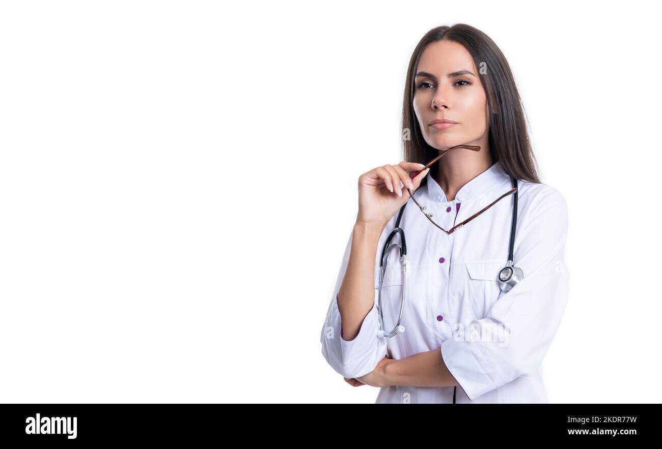 pondering cardiologist woman in studio. photo of cardiologist woman ...