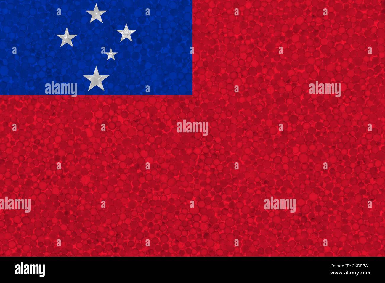 Flag of Samoa on styrofoam texture. national flag painted on the ...