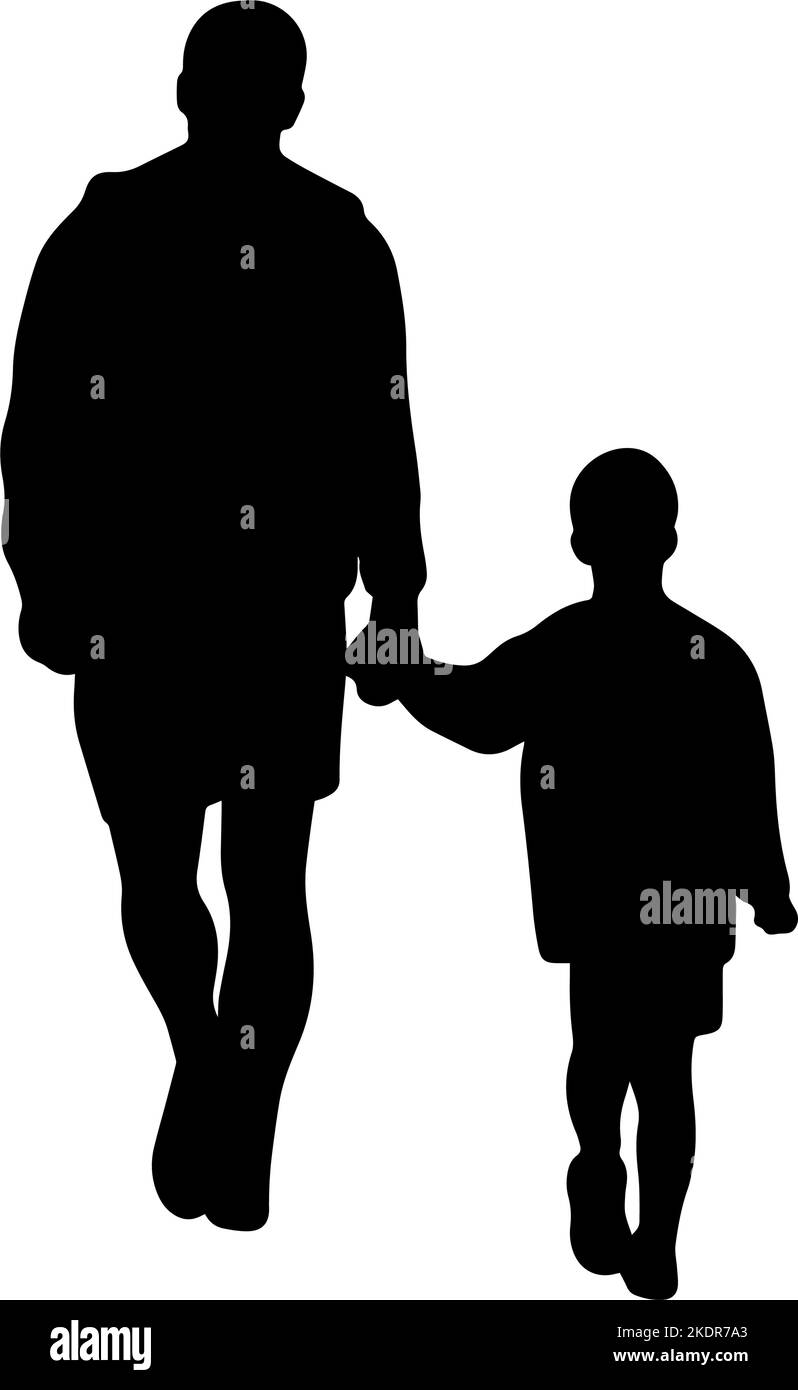 Father Silhouette With Son Walking Vector Illustration Stock Vector