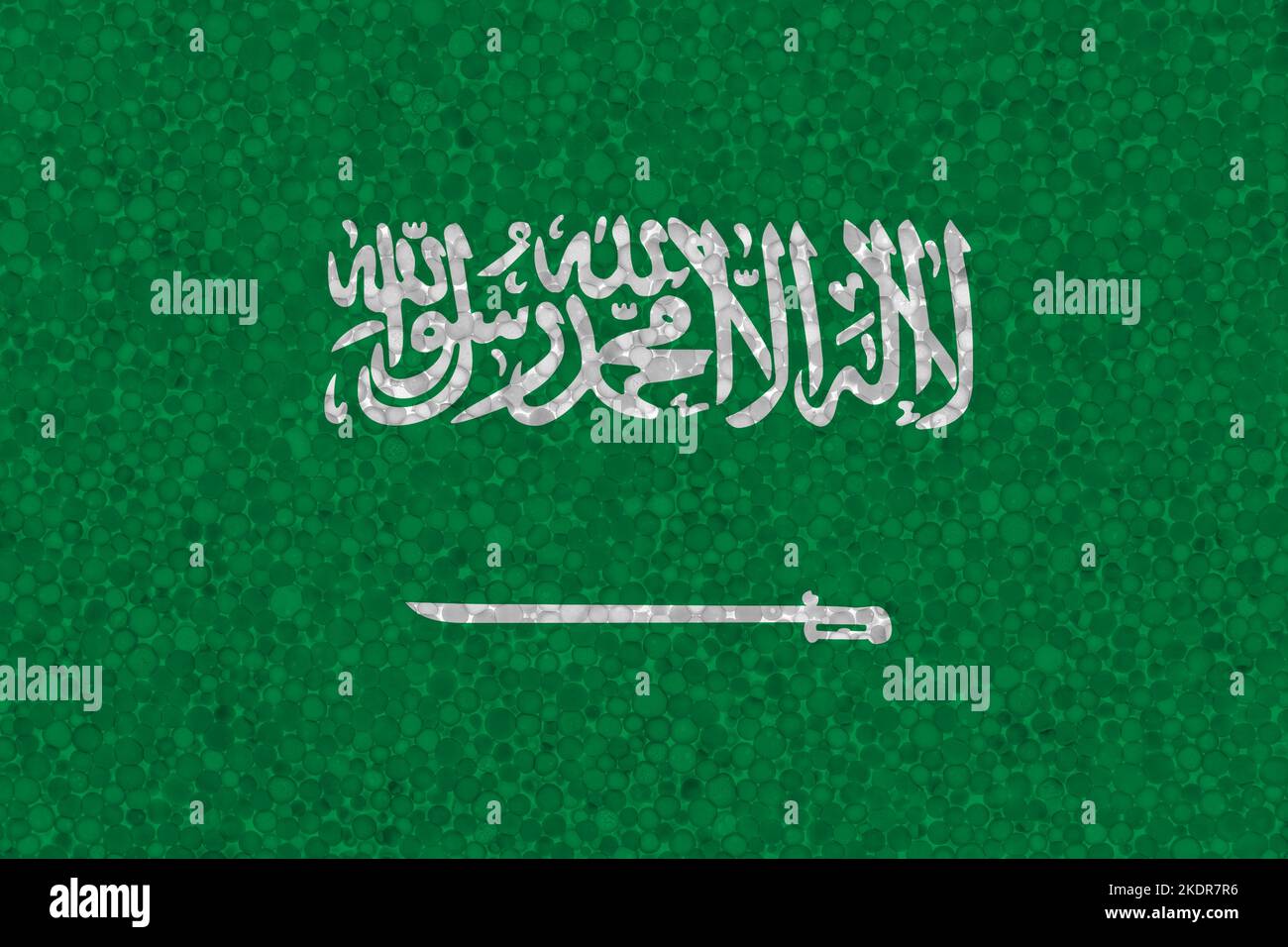 Flag of Saudi Arabia on styrofoam texture. national flag painted on the ...