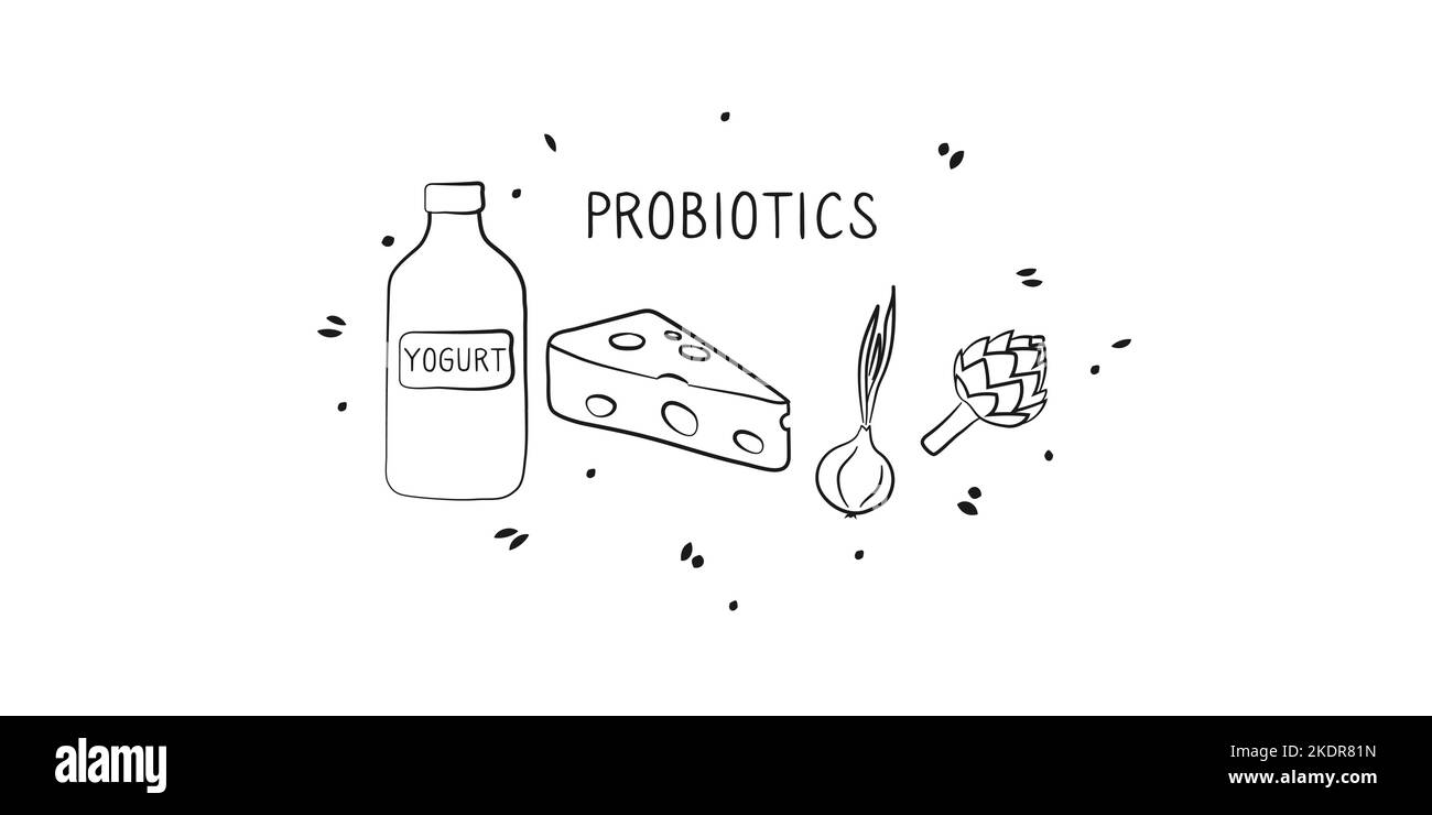 Probiotics-containing food. Groups of healthy products containing ...
