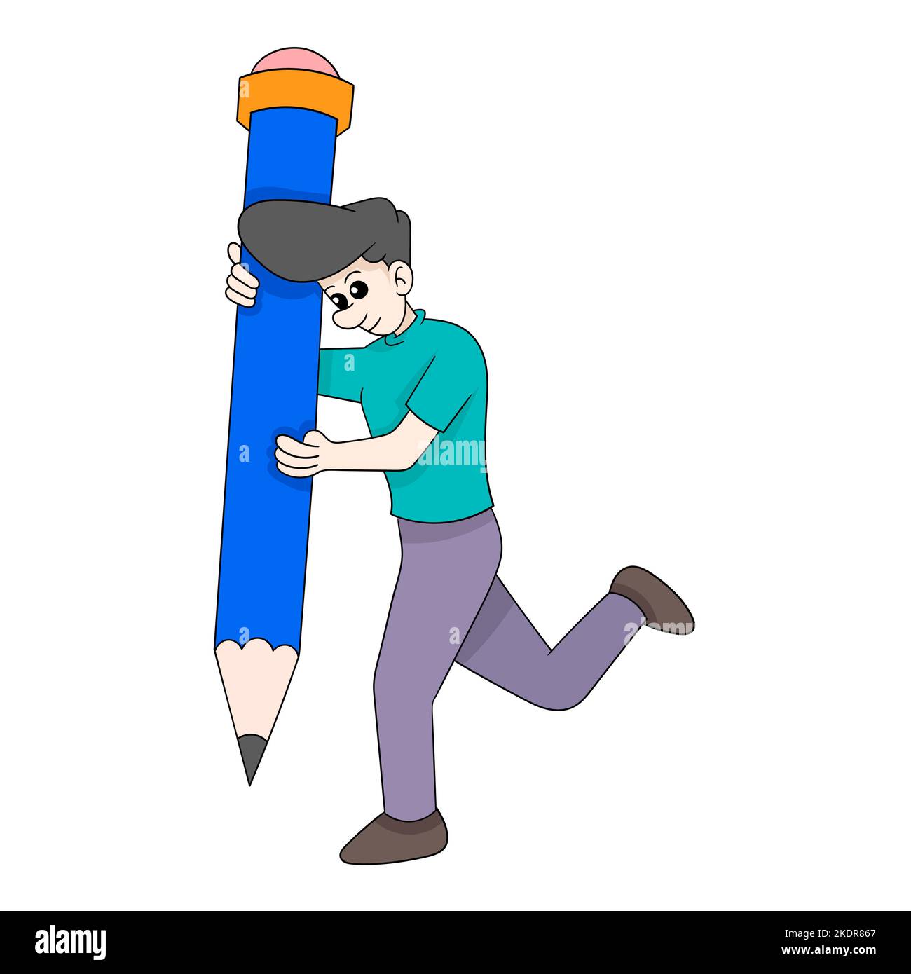 illustration of a man carrying a pencil doing creative work of drawing ...