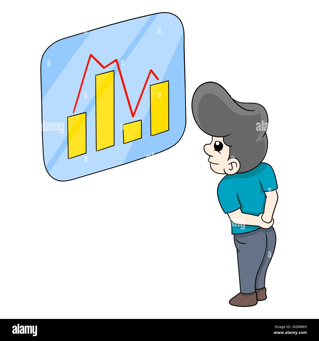 illustration of a man observing and analyzing business sales financial ...