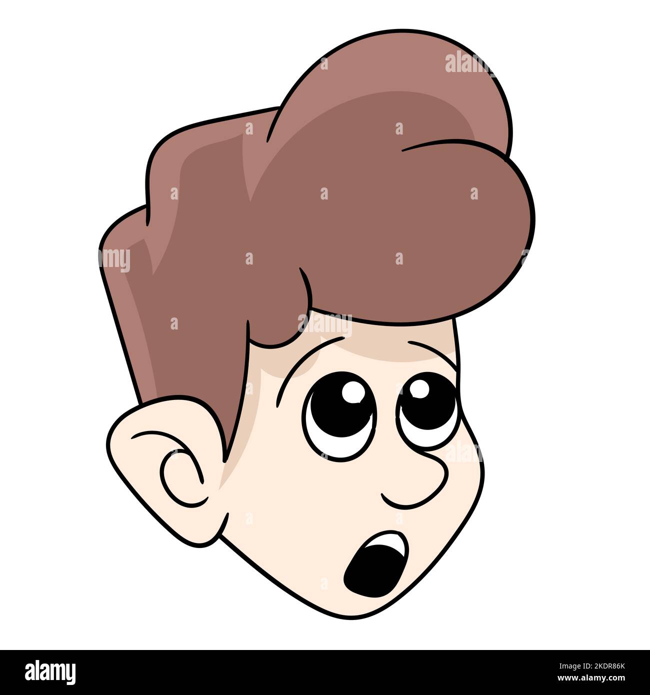 confused faced brown curly haired male head illustration Stock Vector ...