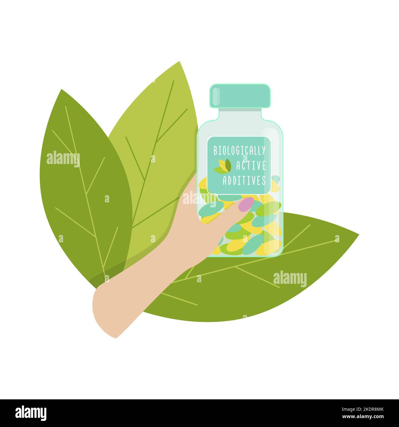 Biologically active additives female hand holds bottle with dietary ...