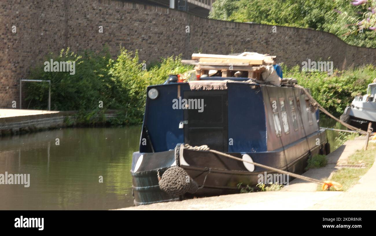 Houseboats/longboats, Regent's Canal, London, UK. Regent's Canal is a ...