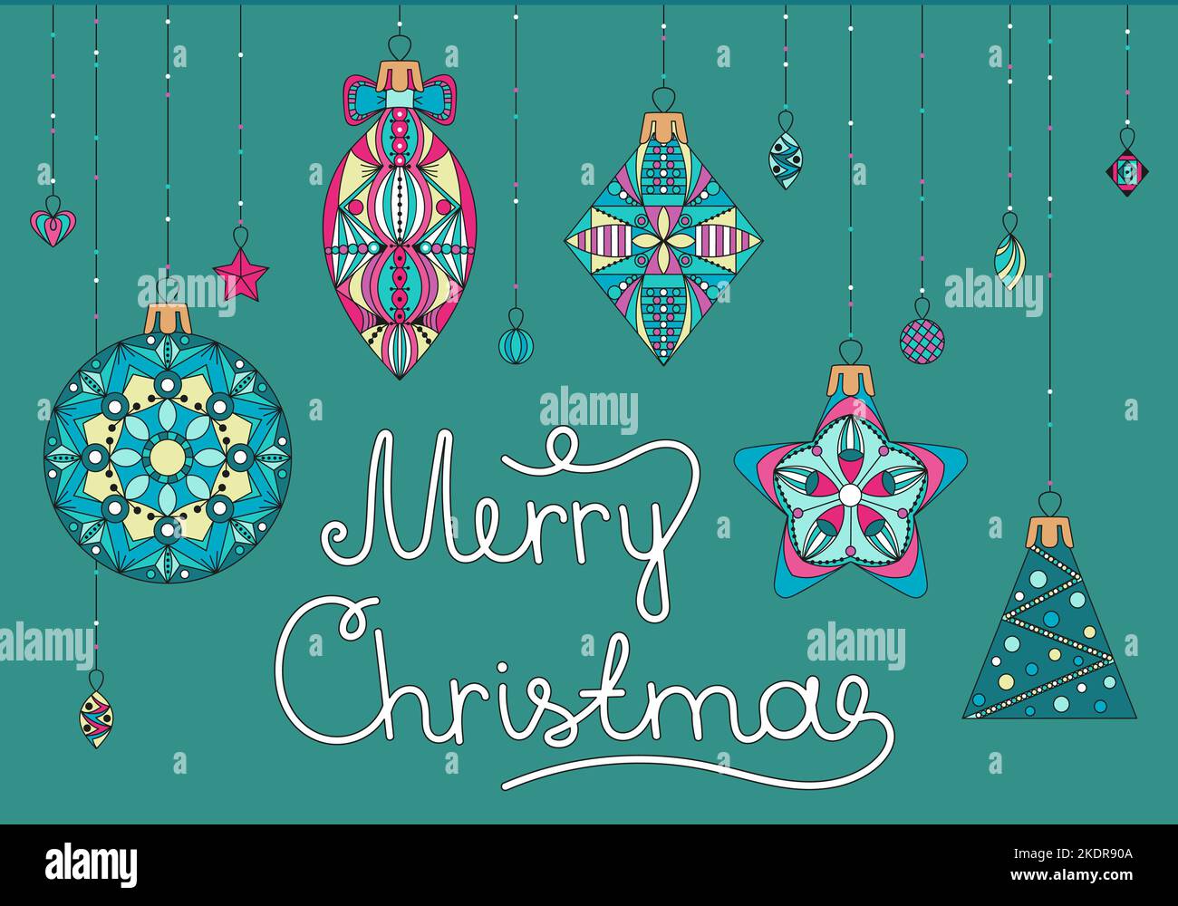 christmas card with beautiful Christmas tree toys on a mint background ...