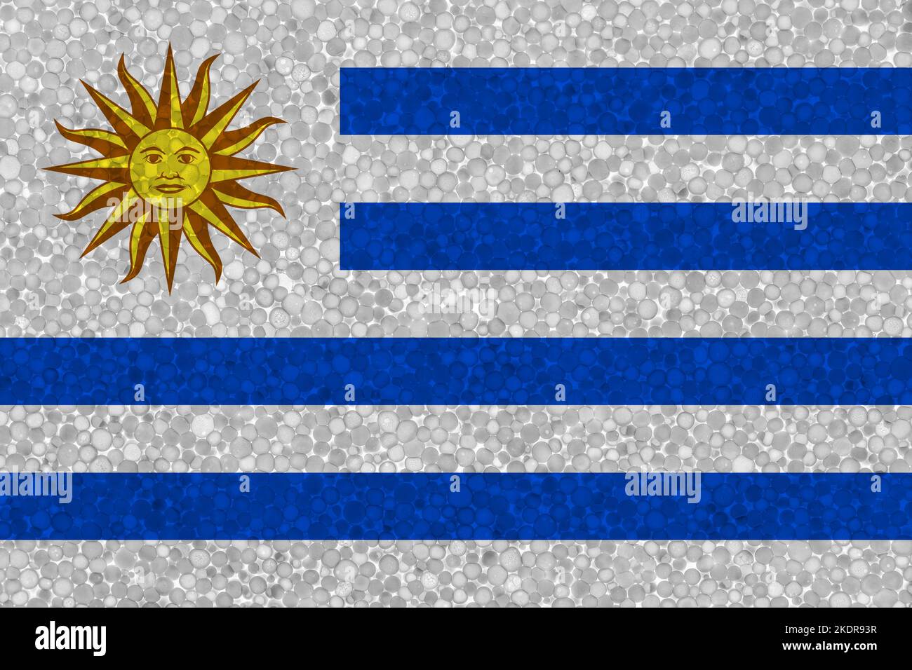 Flag of Uruguay on styrofoam texture. national flag painted on the ...