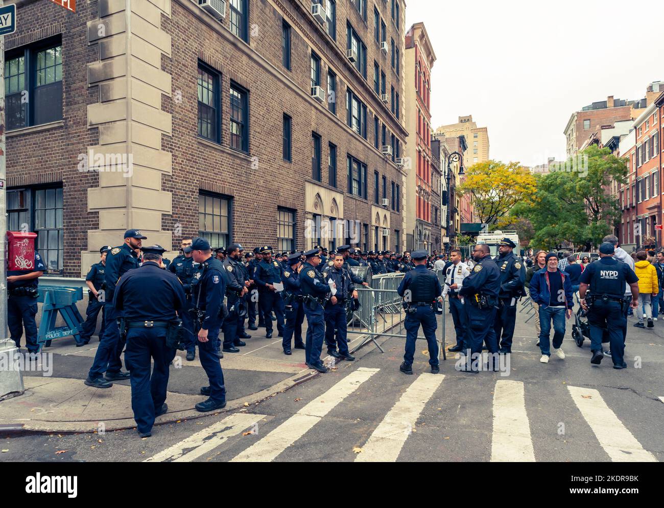 NYPD officers muster on in Greenwich Village in New York on Monday ...