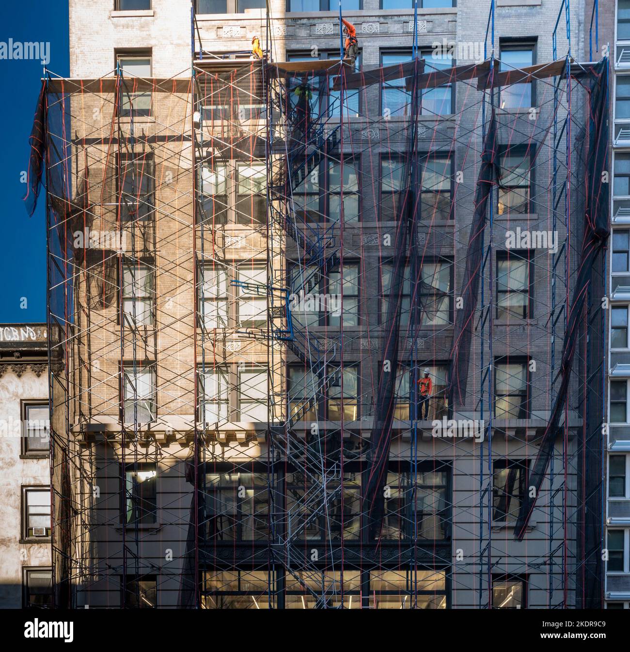 Scaffolding for facade work on a building in Chelsea in New York on ...