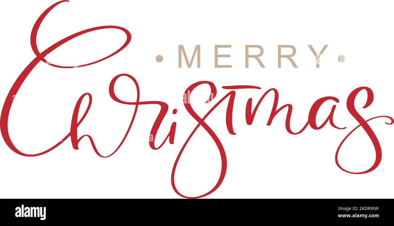 Merry Christmas red hand lettering calligraphy text isolated on white ...
