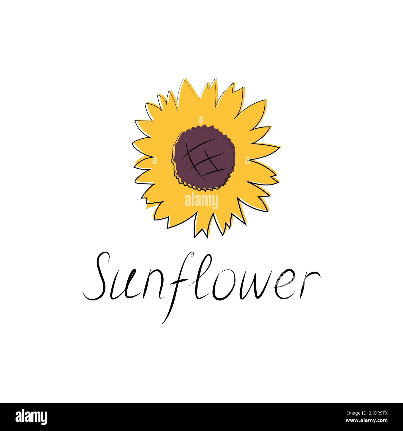 Sunflower icon isolated on white background, card template, for book ...