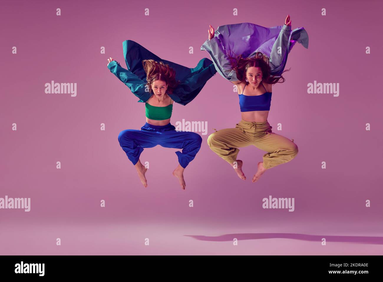 Flight. Modern experimental dances. Young stylish fashionable woman ...