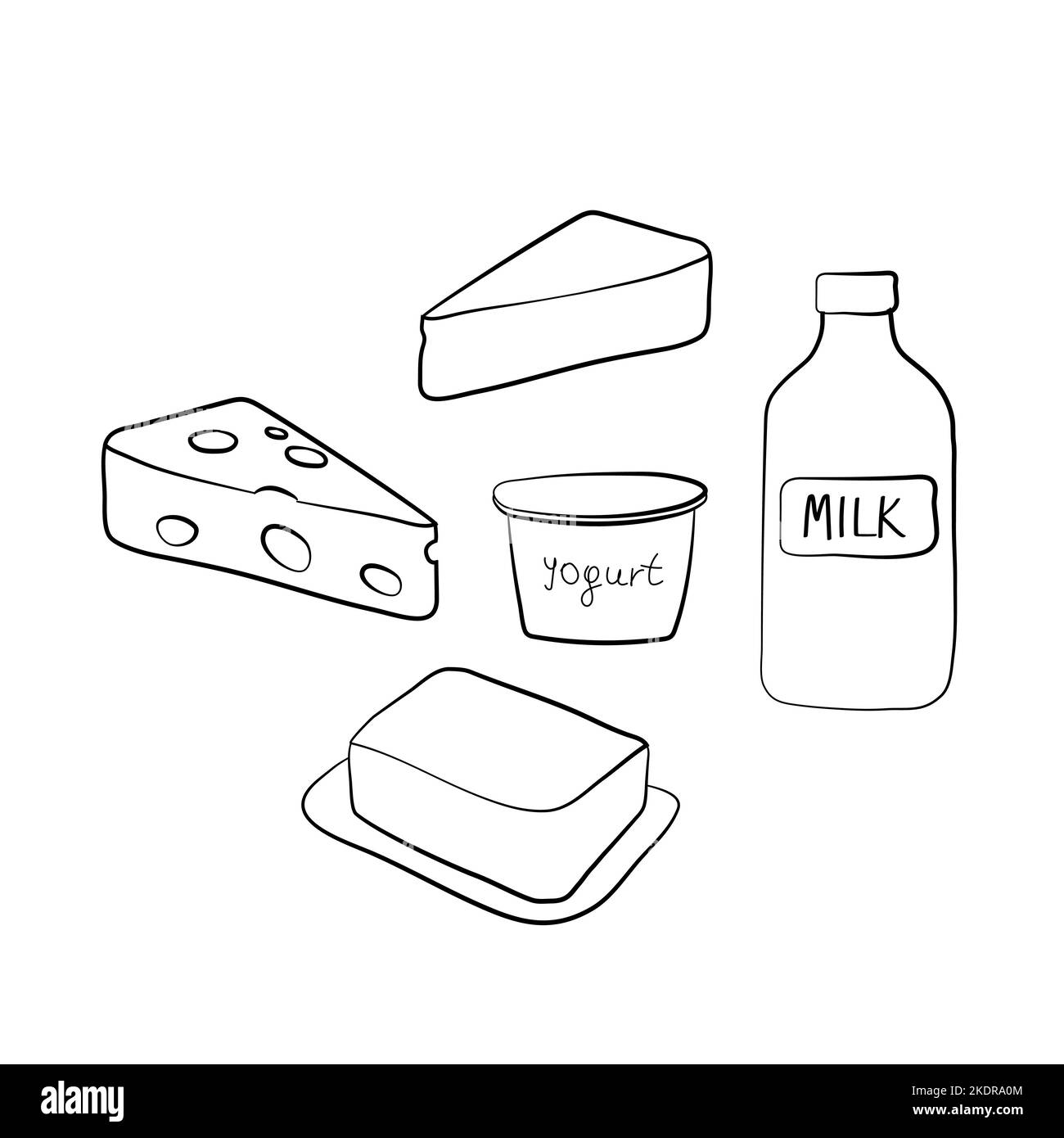 Dairy produce icon set. Milk food sign. Vector cartoon hand drawn ...