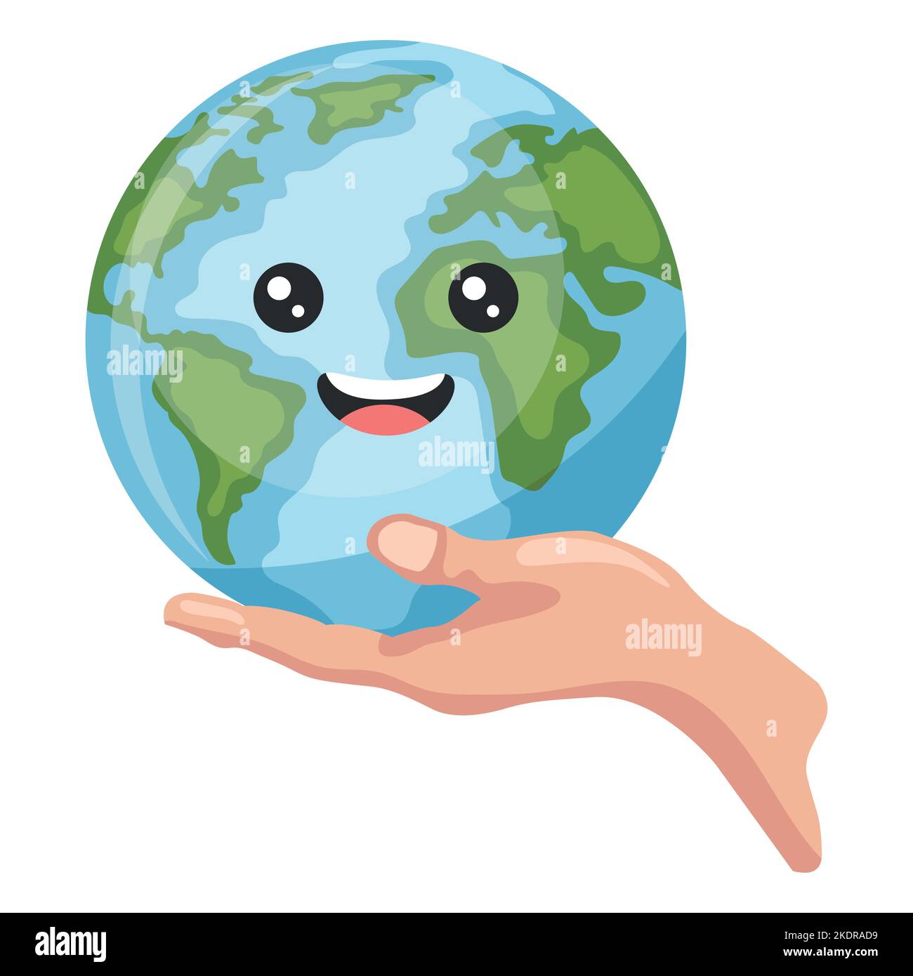 Hand holding happy cartoon earth planet for earth day, national ...