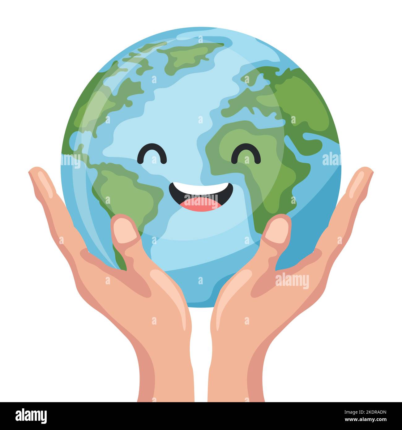 Hands holding happy cartoon earth planet design for earth day, national ...