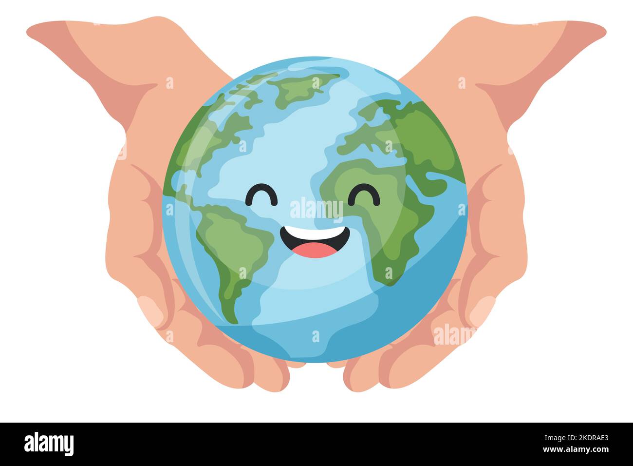 Open hands holding planet earth happy cartoon for earth day, national ...