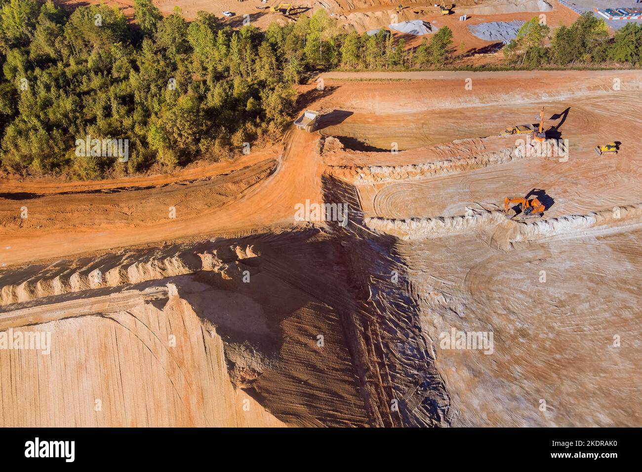 During construction of new building, heavy industrial earth moving ...