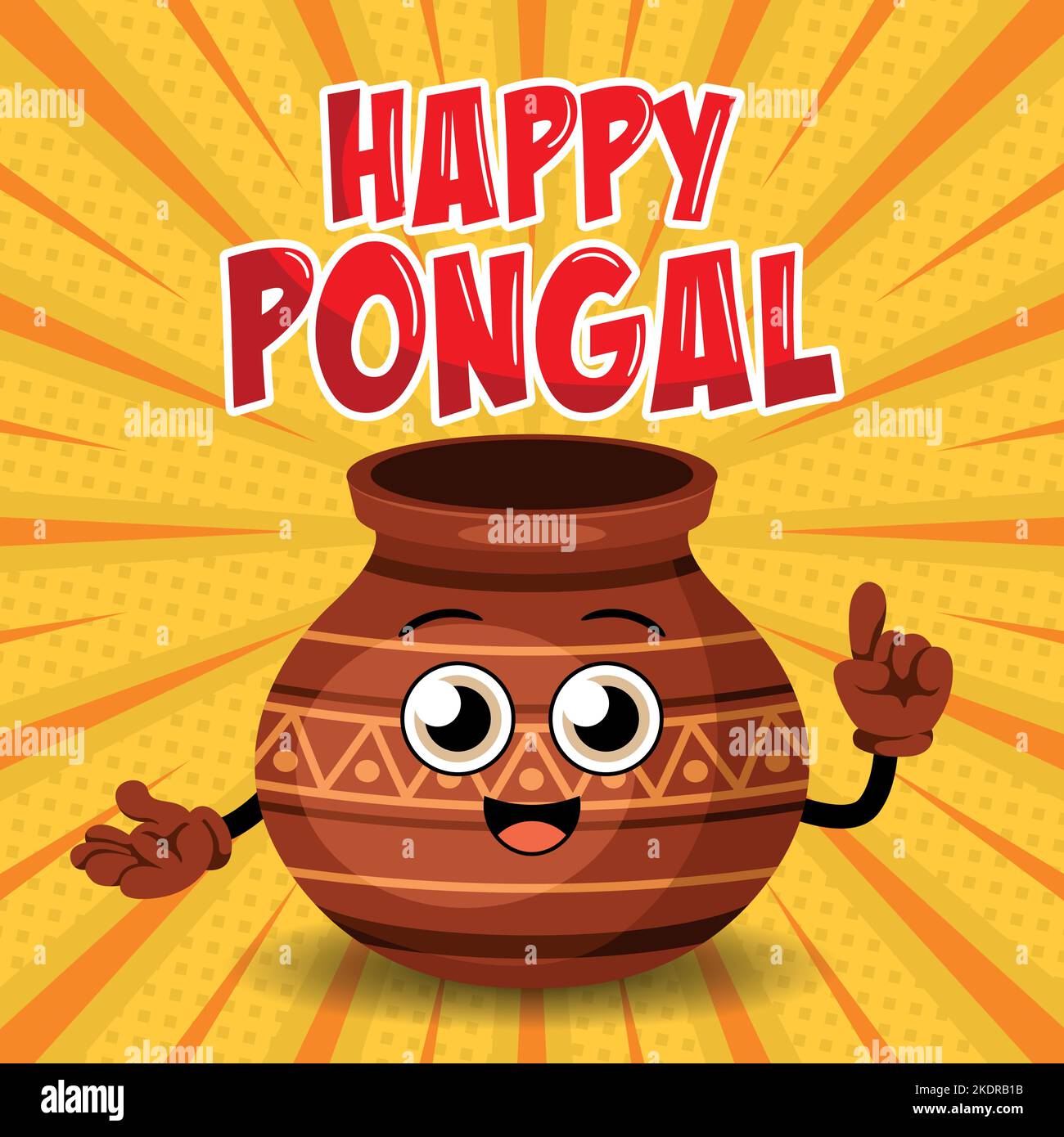 Happy Pongal cartoon style card for harvest festival celebration with ...