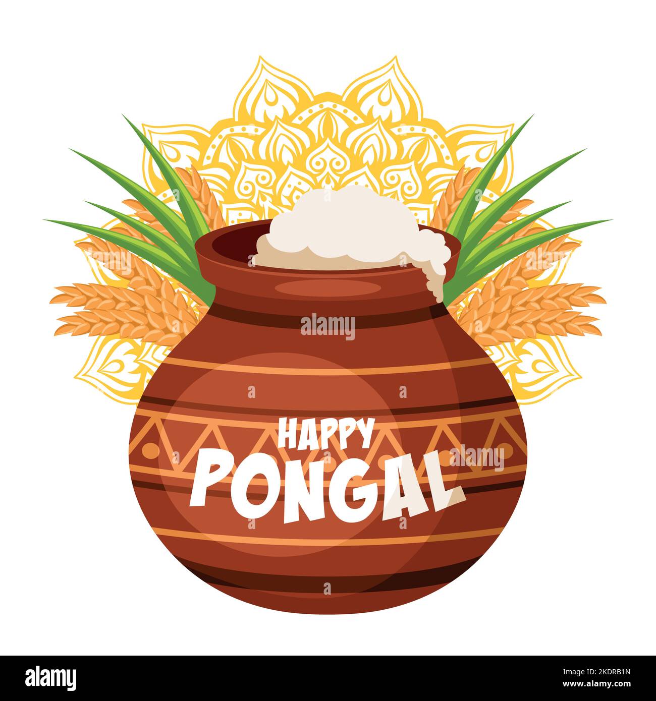 Traditional clay pot, sugarcane and wheat for Happy Pongal harvest ...