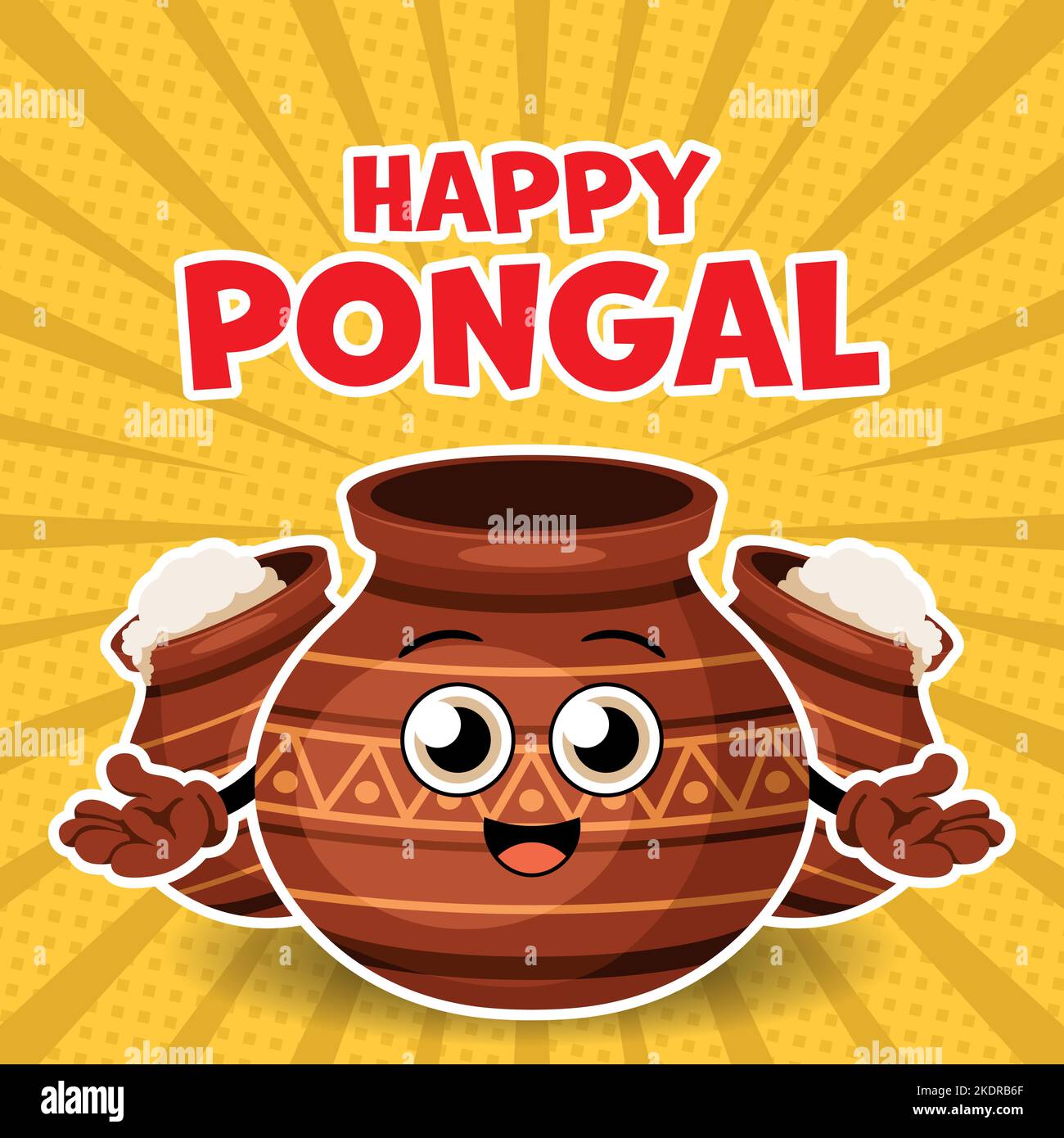 Happy Pongal cartoon style card for harvest festival celebration with ...