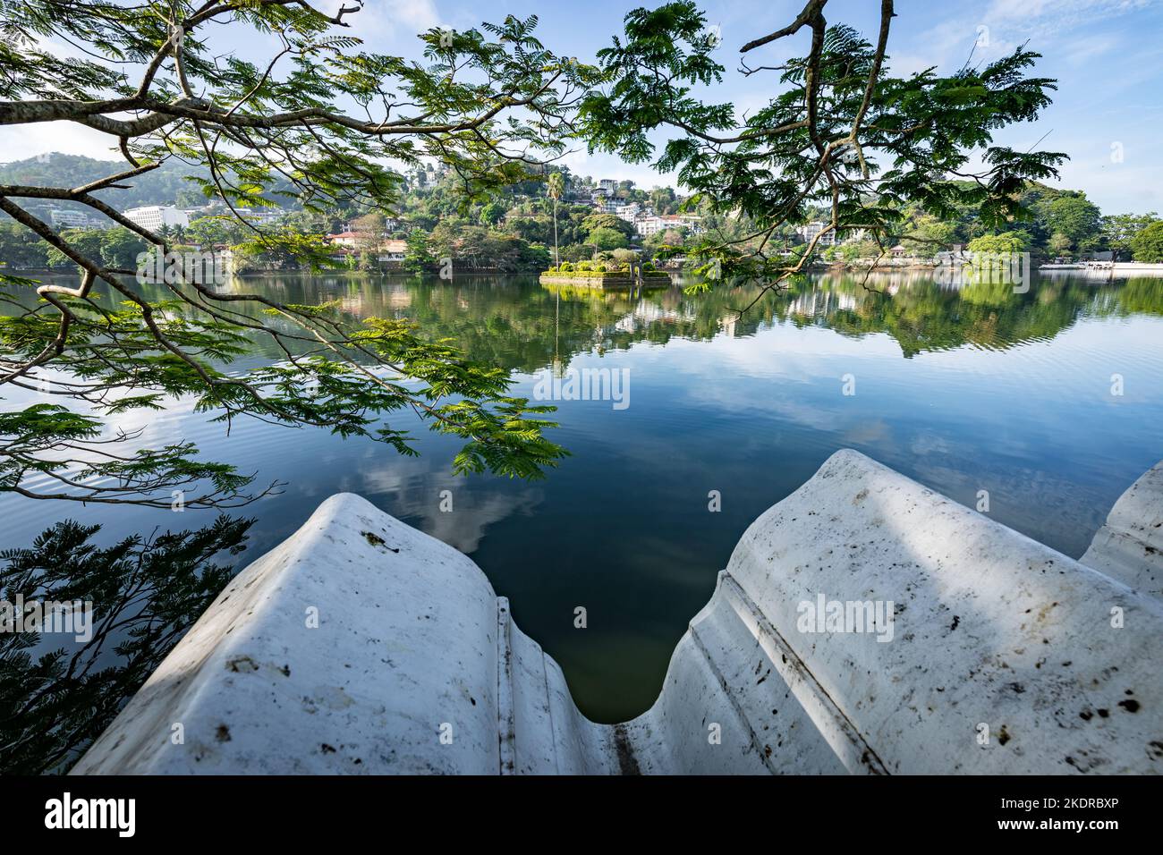 Island with Palms. Kandy Lake Promenade in Kandy city, Sri Lanka Stock ...