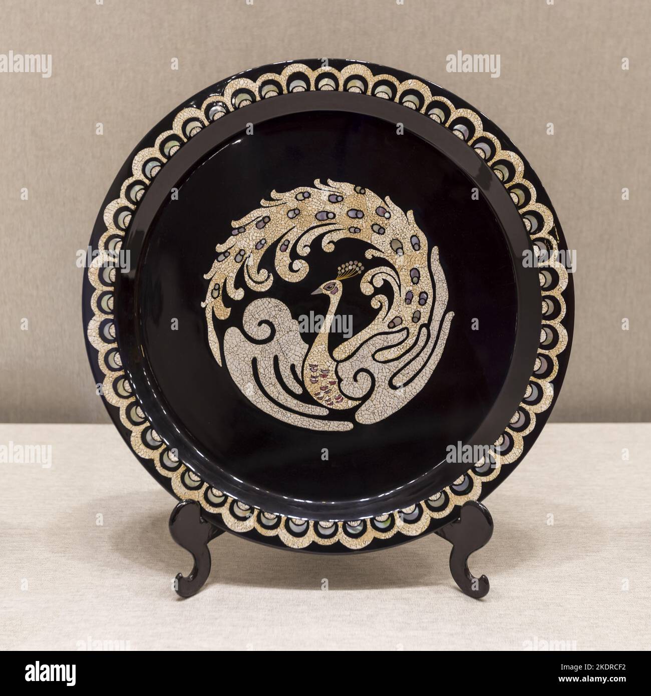 Chinese craft art gallery - lacquer - peacock dish - 1977 Stock Photo ...