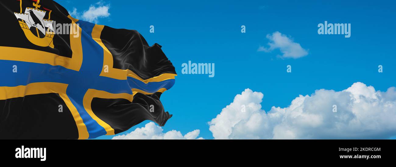 flag of Celtic peoples Gallach people at cloudy sky background ...