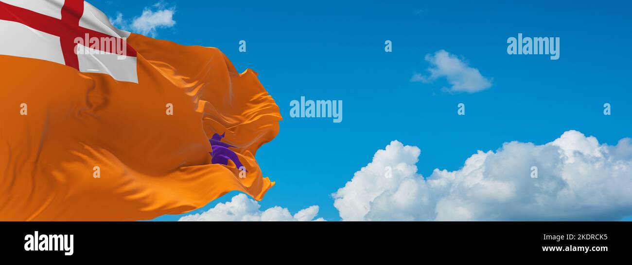 flag of Celtic peoples Ulster Protestants at cloudy sky background ...