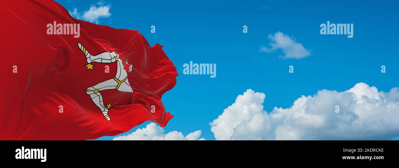 flag of Celtic peoples Manx people at cloudy sky background, panoramic ...
